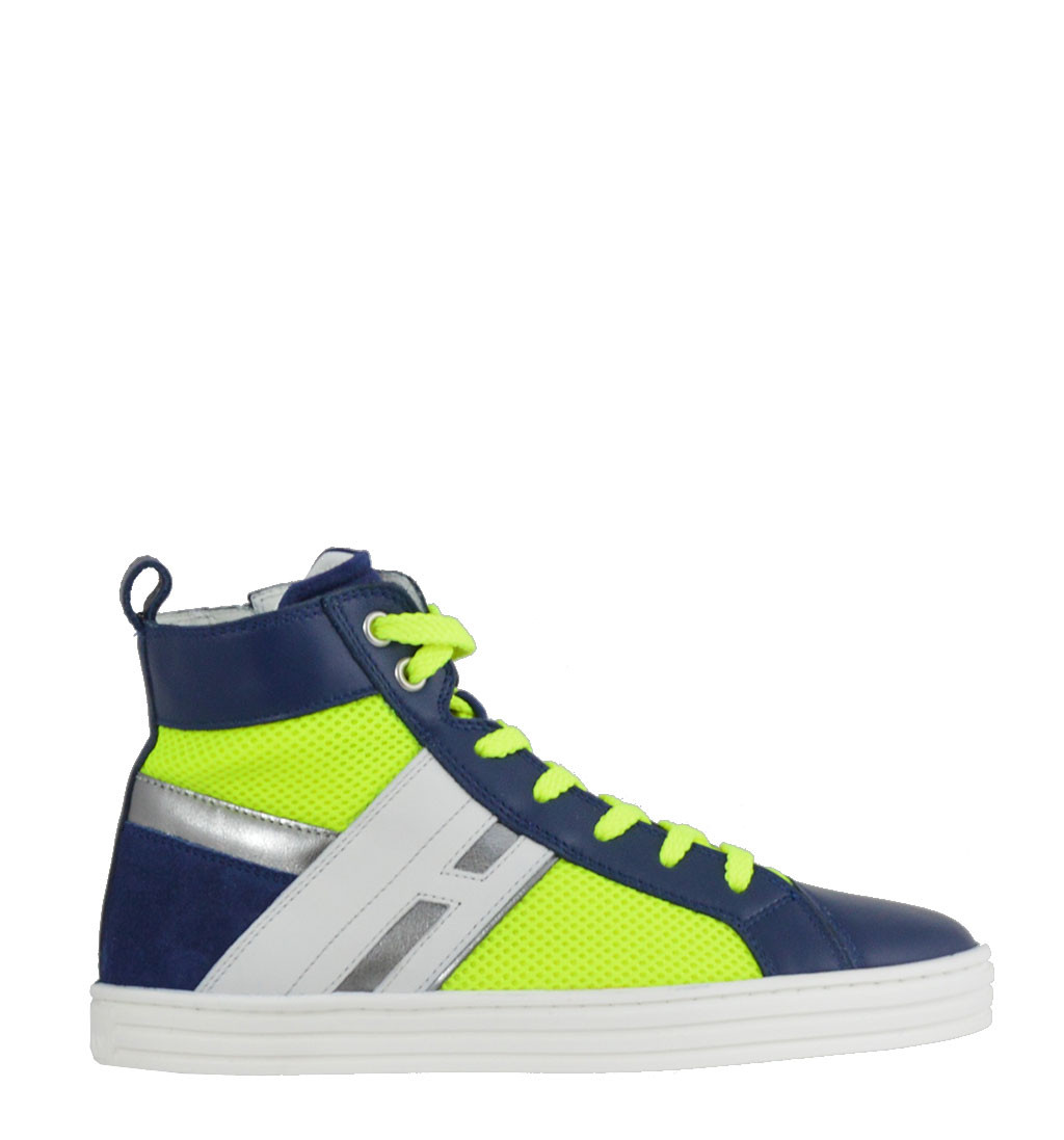 Hogan rebel junior in tessuto tecnico giallo fluo con inserti in pelle ...